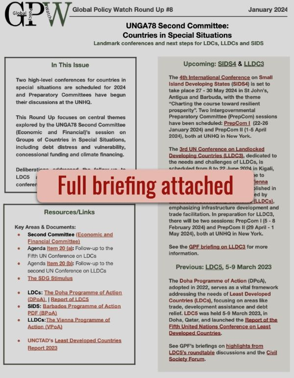 UNGA78 Second Committee: Countries in Special Situations - Social Watch