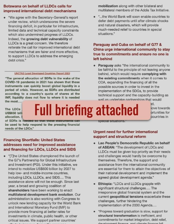 UNGA78 Second Committee: Countries in Special Situations - Social Watch